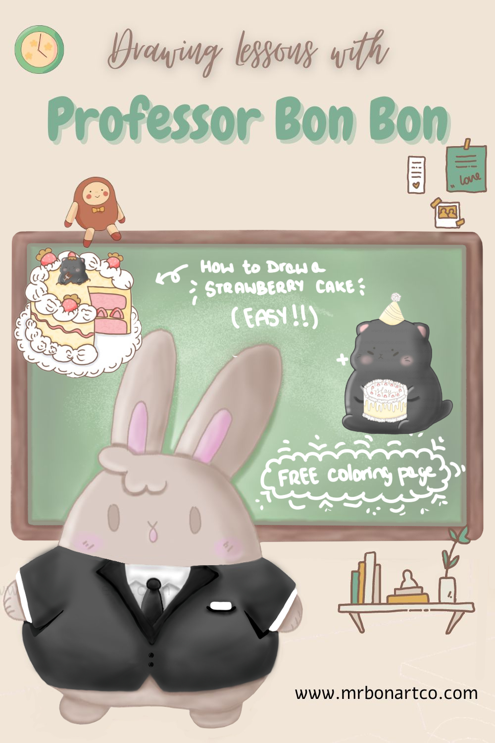 How to Draw Strawberry Cat Cake The Best - Mr Bon Art Co.